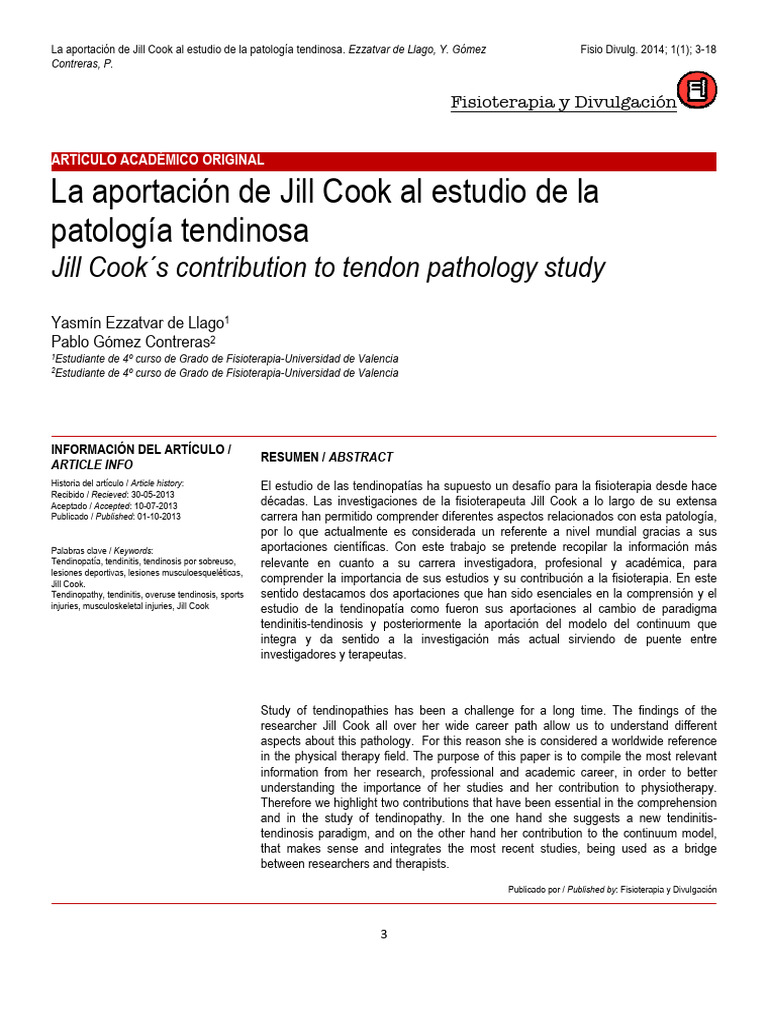La Aportación de Jill Cook Al Tratamiento de La Patología Tendinosa ...