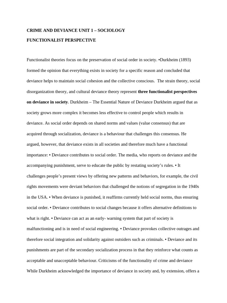 CRIME AND DEVIANCE UNIT 1 perspective | PDF | Deviance (Sociology ...