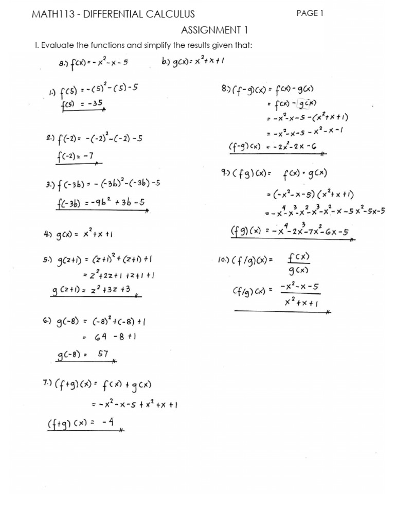 Math113 Differential Calculus Day 4 Assignment 1 Answer Key Solution 2024-2025-1 | PDF