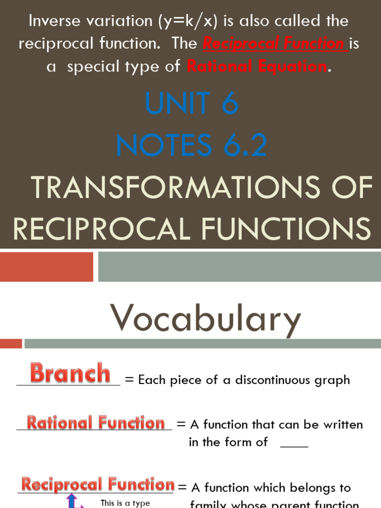 6.2 - Transformations of Reciprocal Functions-2 | PDF | Asymptote | Function (Mathematics)