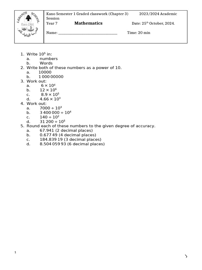 Graded Classwork Chapter 3 | PDF