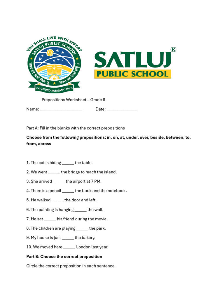 Prepositions work sheet N | PDF