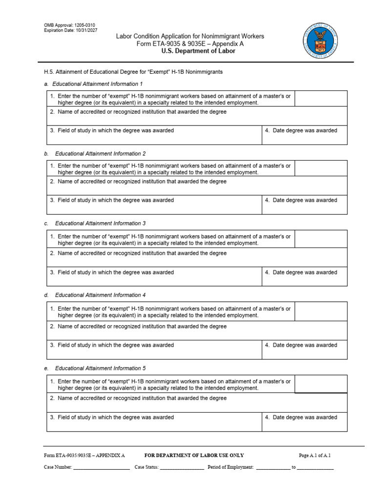 H-1B Educational Attainment Form ETA-9035 | PDF | H 1 B Visa | Recruitment