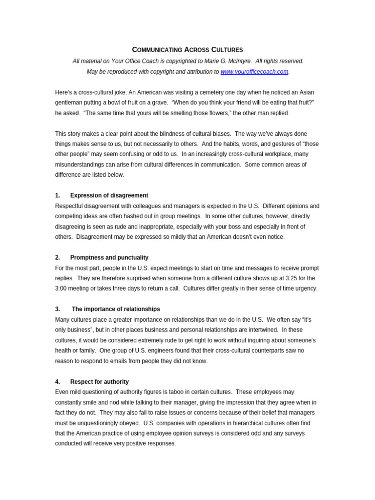 Communicating Across Cultures | PDF | Nonverbal Communication | Human ...