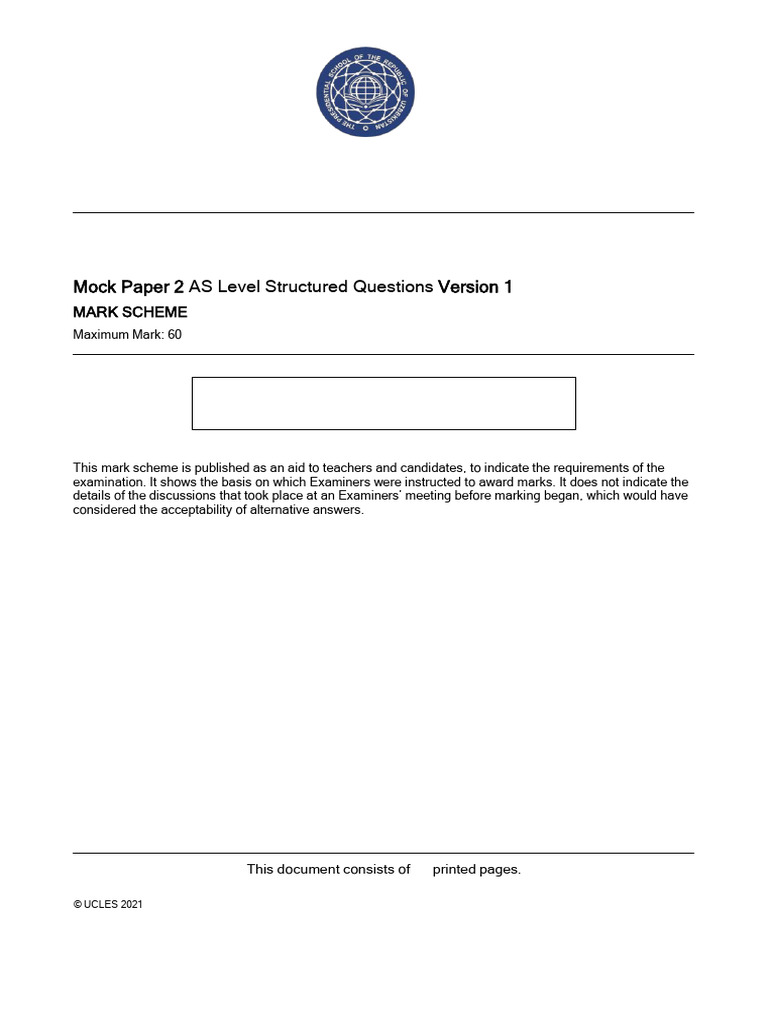 AS Biology Mock Paper 2 MS V1 2025## | PDF | Endoplasmic Reticulum ...