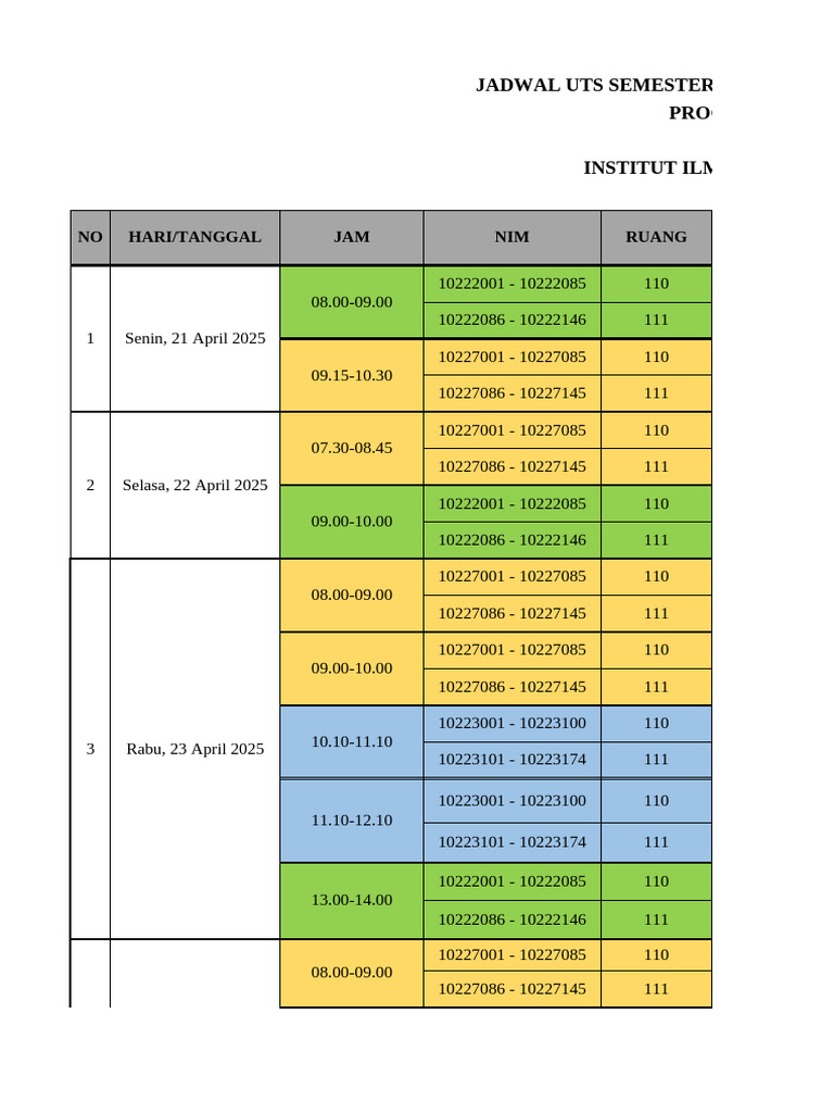 JADWAL UTS Genap fix S1 Kep 2024, 2023, 2022 | PDF
