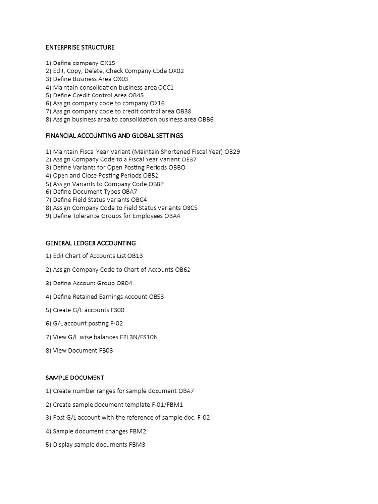 ENTERPRISE STRUCTURE To Asset Accounting - Tcodes | PDF | Debits And ...
