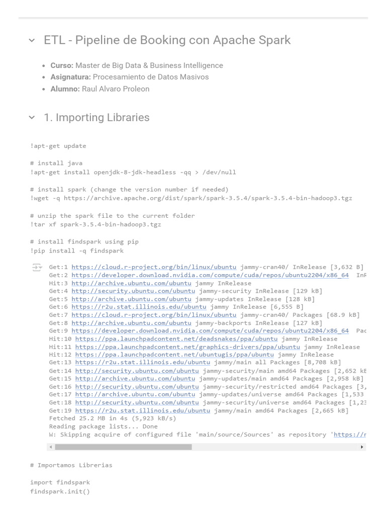 Etl - ApacheSpark - Booking - Colab | PDF | Apache Spark | Information Technology