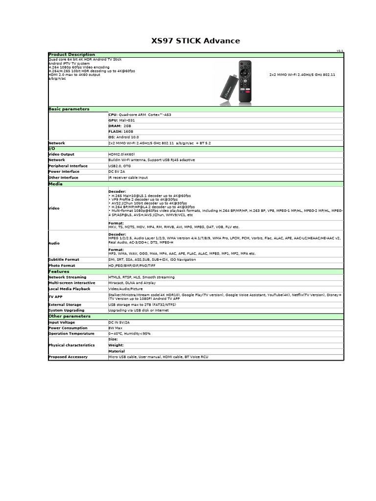 XS97 Stick AD Specification List | PDF | Codec | Computing
