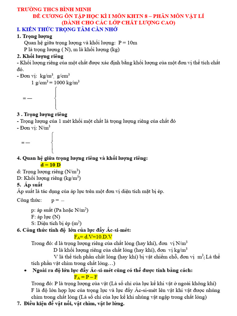 ĐỀ CƯƠNG KHTN LÍ 8 2023 2024 | PDF