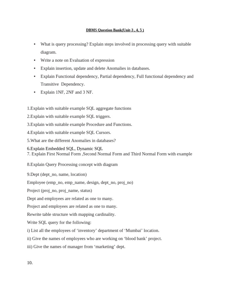 DBMS - Question Bank - SE - UNit-III - IV - V | PDF
