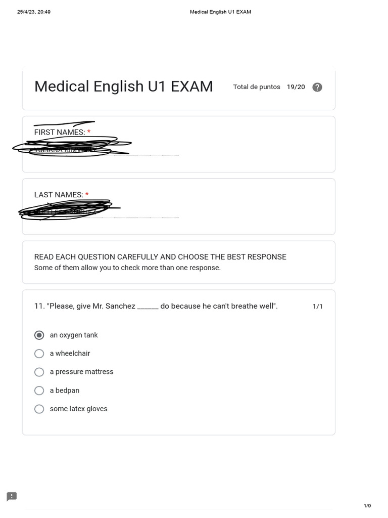Medical English Exam Overview | PDF | Physician | Medicine