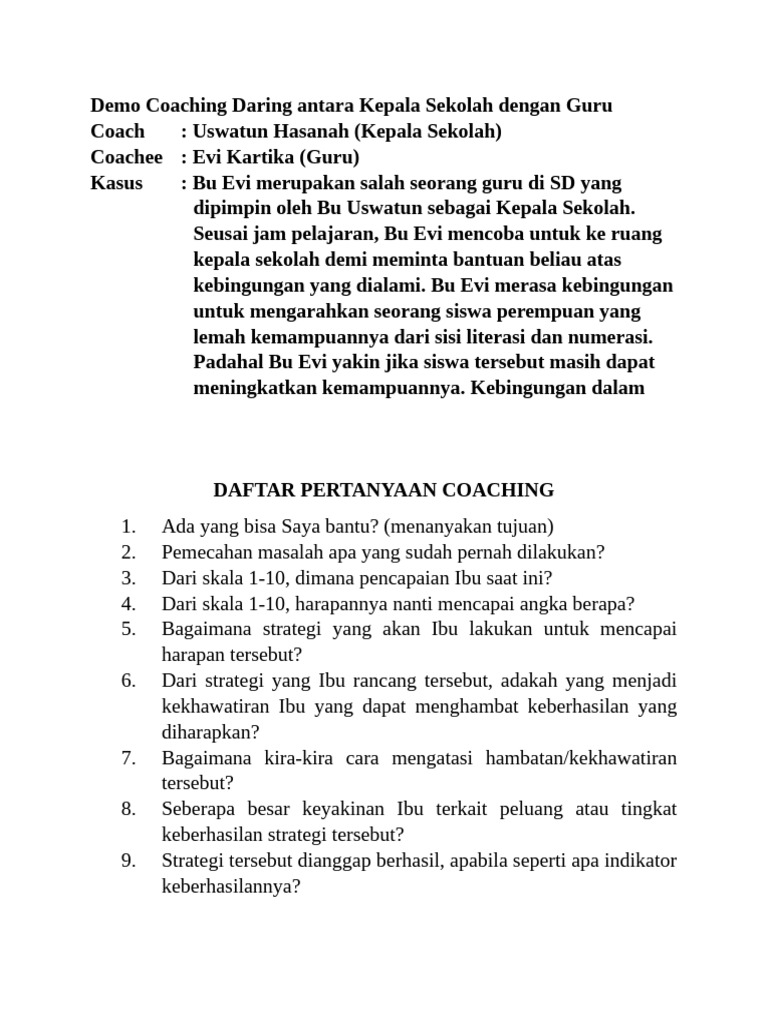 Demo Coaching Daring Antara Kepala Sekolah Dengan Guru | PDF