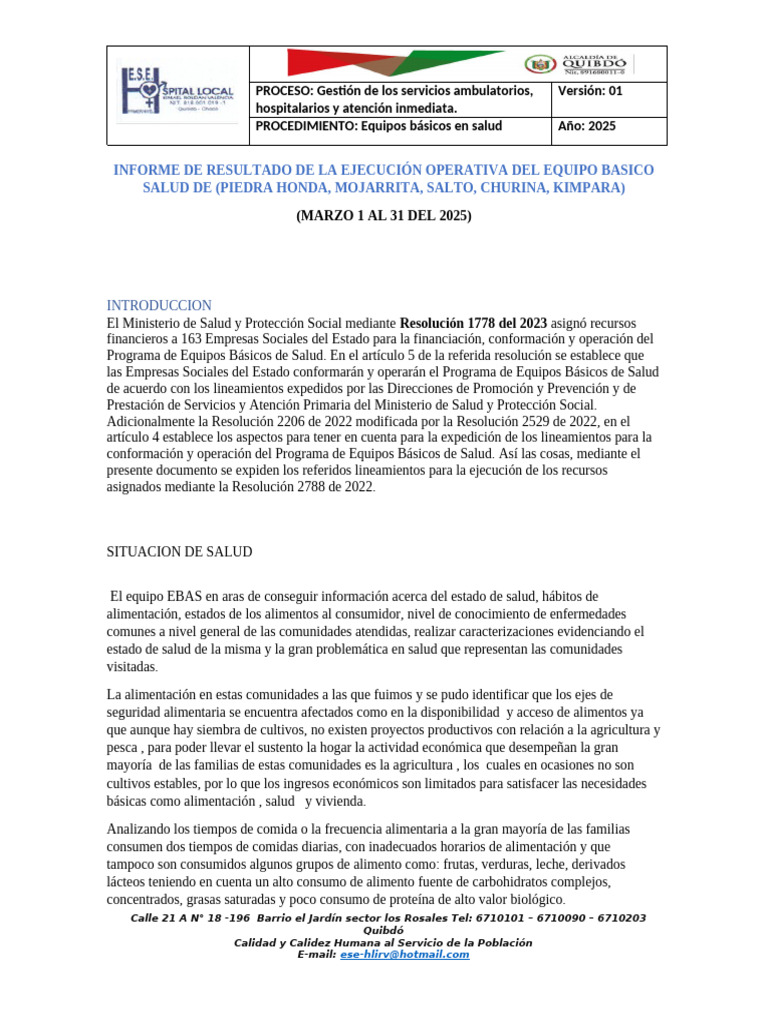 Informe Mensual Ebs Paola | PDF | Alimentos