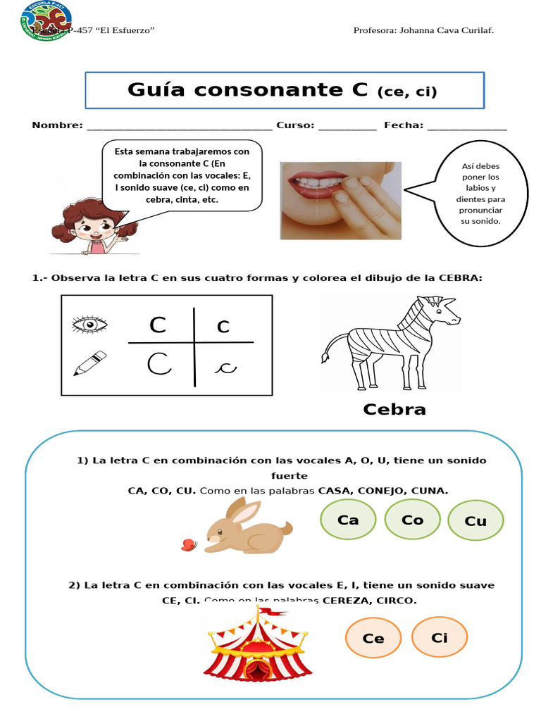 Guía Consonante C - Ce, Ci | PDF | Lingüística | Fonética