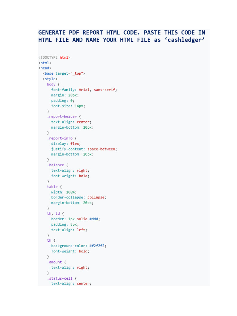 HTML Code To Generate PDF Report | PDF | Debits And Credits | Financial ...