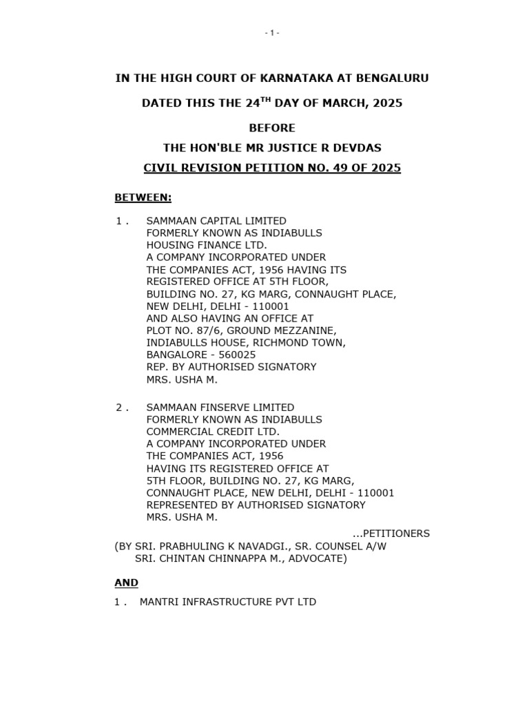 Samaan Capital Limited V Mantri Infrastructure Private Limited | PDF ...