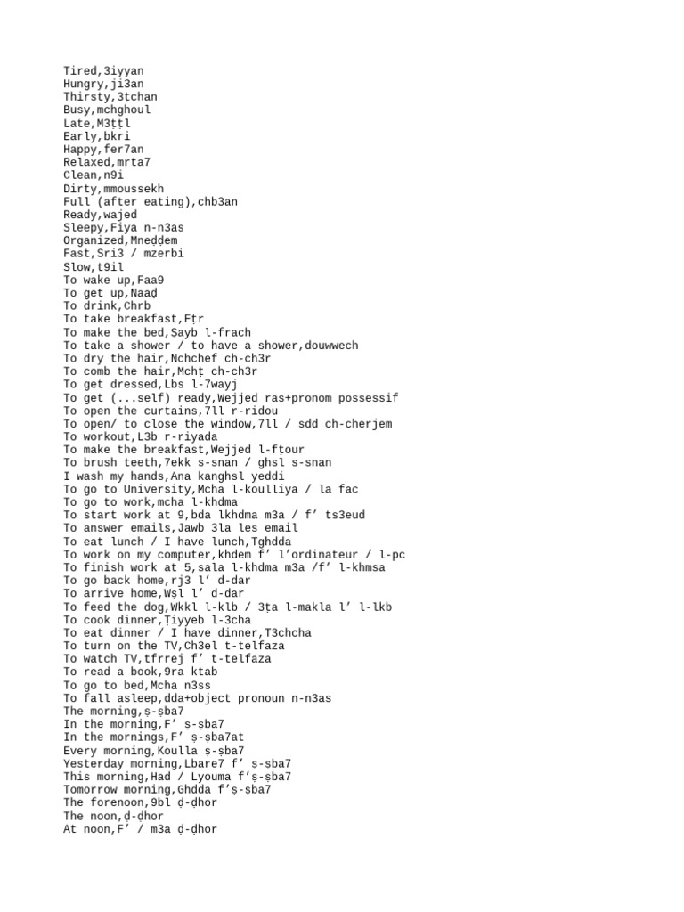 VOC. Daily Activities (EN-DA) | PDF
