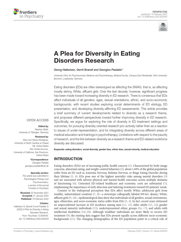 A Plea For Diversity in Eating Disorders Research | PDF | Mental ...