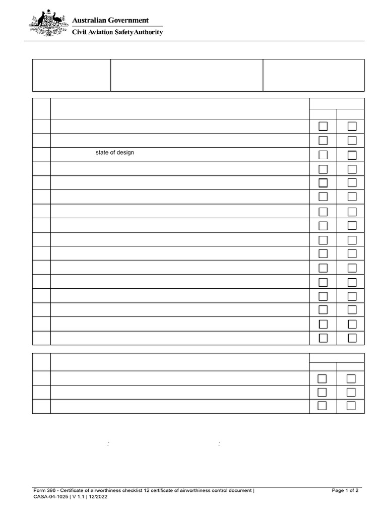 Coa Checklist 12 Coa Control Document Form 396 | PDF | Aircraft | Aviation