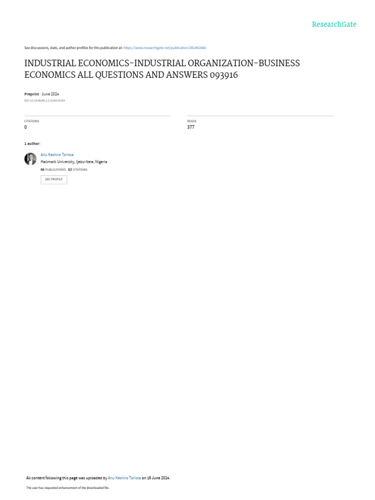 Industrial Economics-Industrial Organization-Business Economics All ...