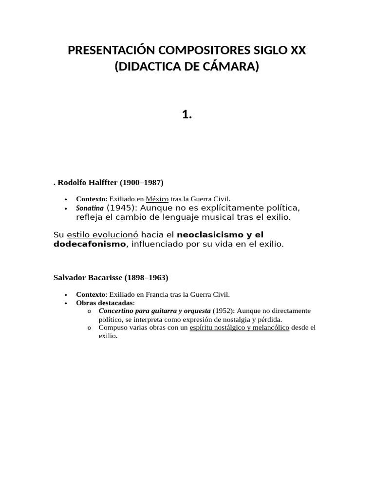 Compositores Españoles en el Siglo XX | PDF