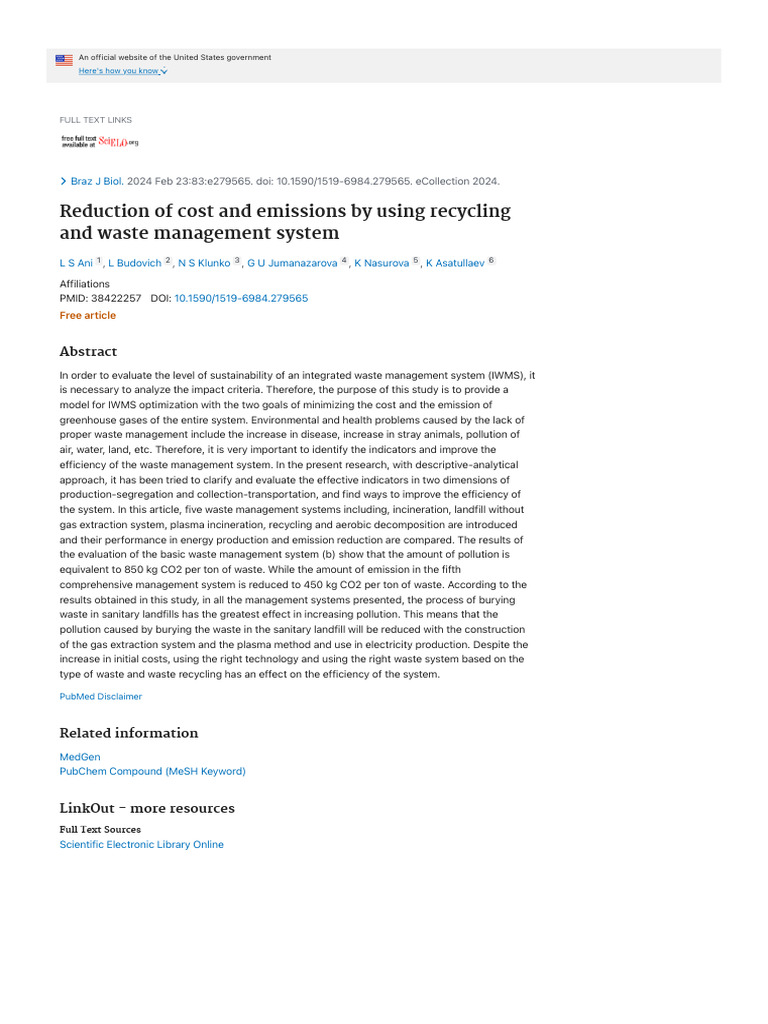 Reduction of Cost and Emissions by Using Recycling and Waste Management ...