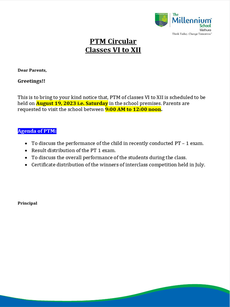 PTM Circular Classes VI To XII | PDF