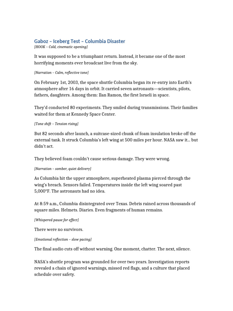 Columbia Disaster: The Iceberg Test | PDF | Space Shuttle Columbia ...