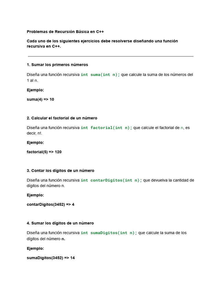 Ejercicios de Recursividad | PDF
