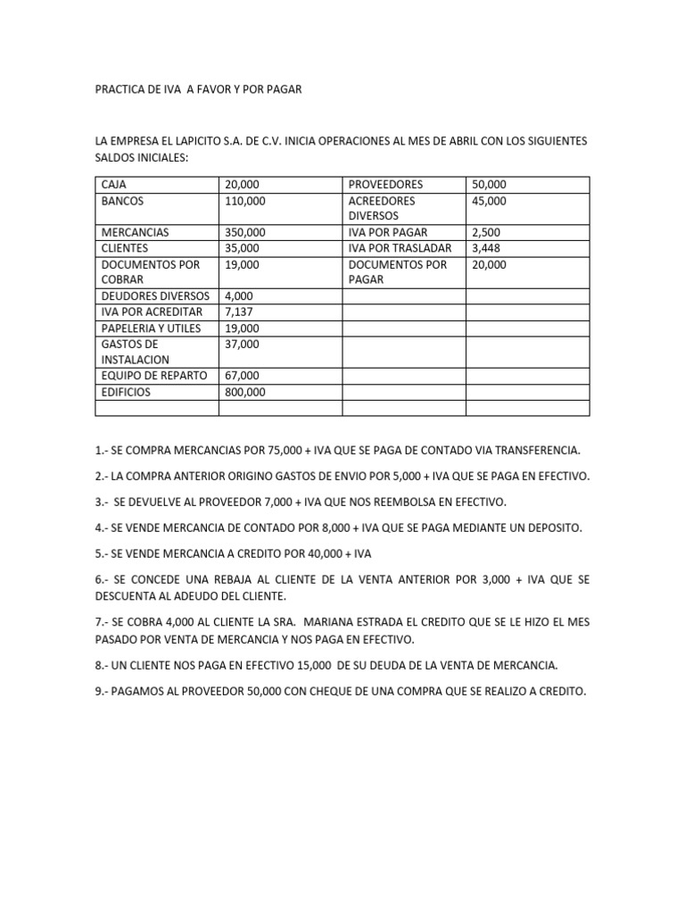 Practica de Iva A Favor y Por Pagar | PDF