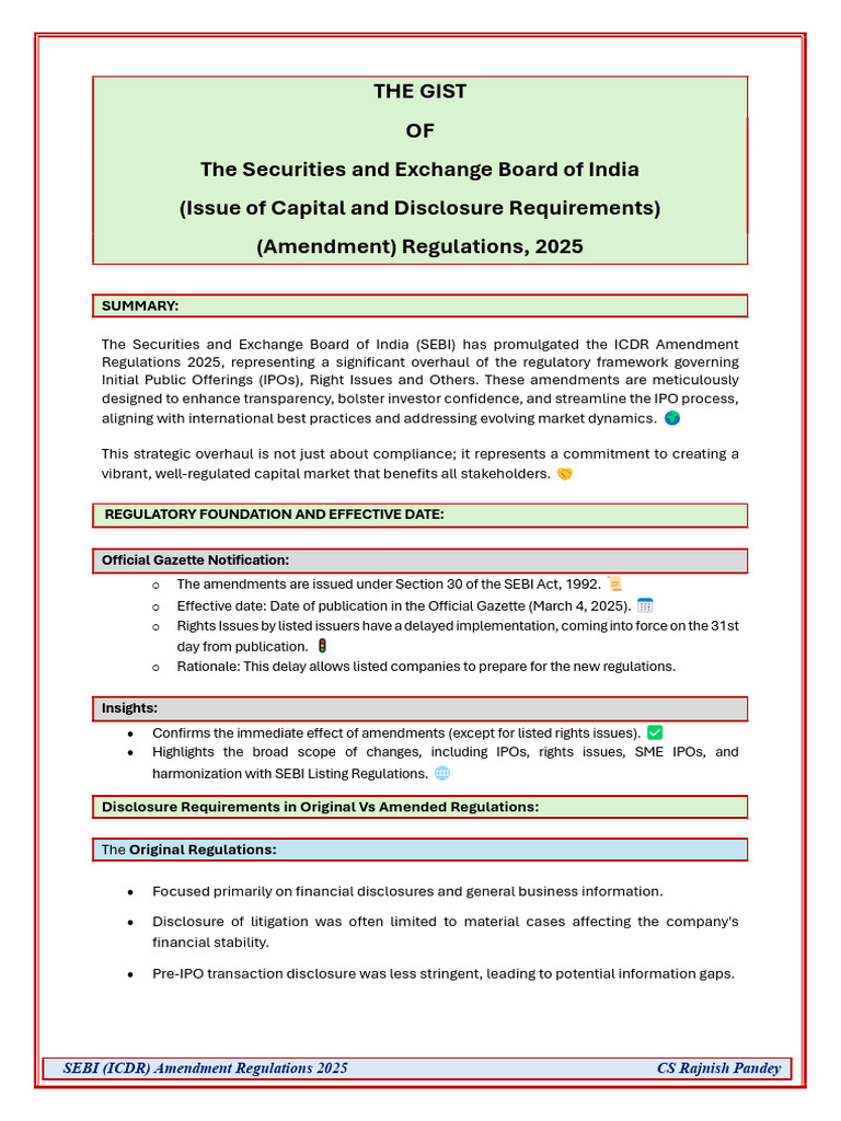 SEBI ICDR Amendment 2025 Analysis | PDF | Securities (Finance) | Stocks