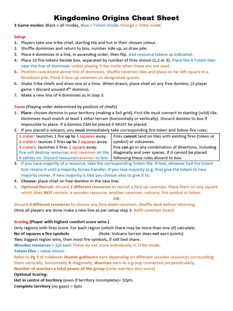 Kingdomino Origins Cheat Sheet | PDF | Tabletop Games | Board Games