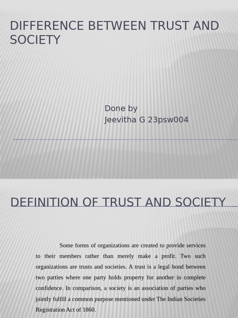 Trust vs Society: Key Differences Explained | PDF | Charitable ...