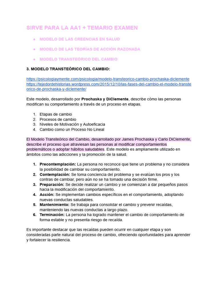 G12 Modelo Transteórico Del Cambio | PDF | Comportamiento | Ciencias del comportamiento