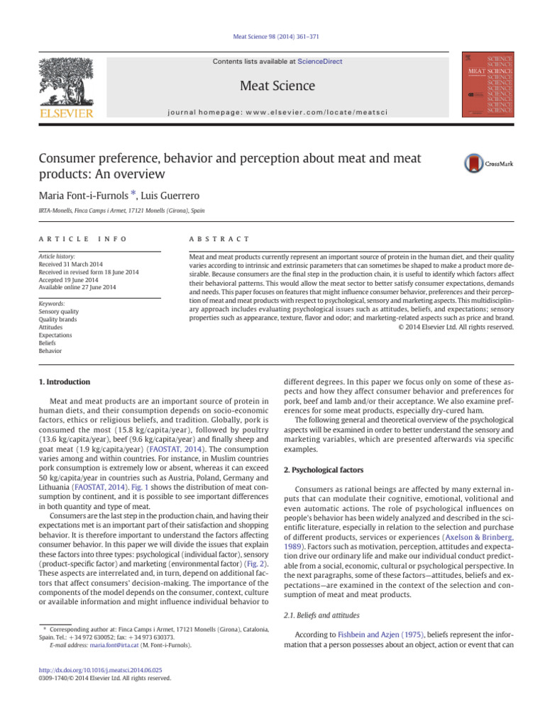 Consumer Preferences for Meat Products | PDF | Attitude (Psychology ...