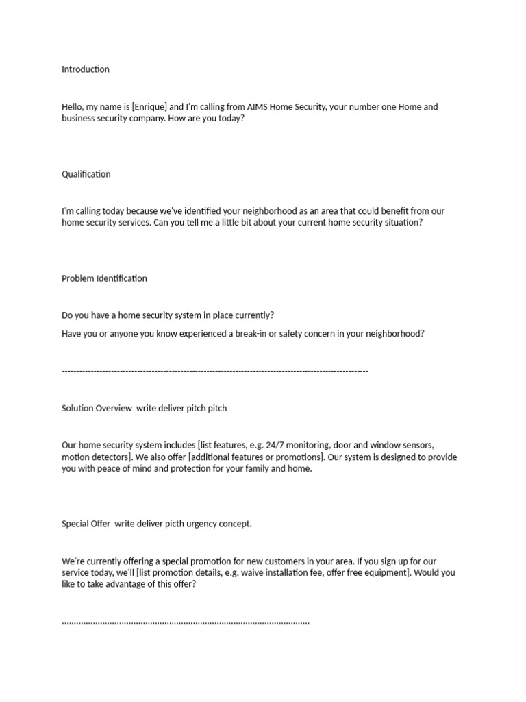 Aims Home Secuirty Make Your Script Template | PDF