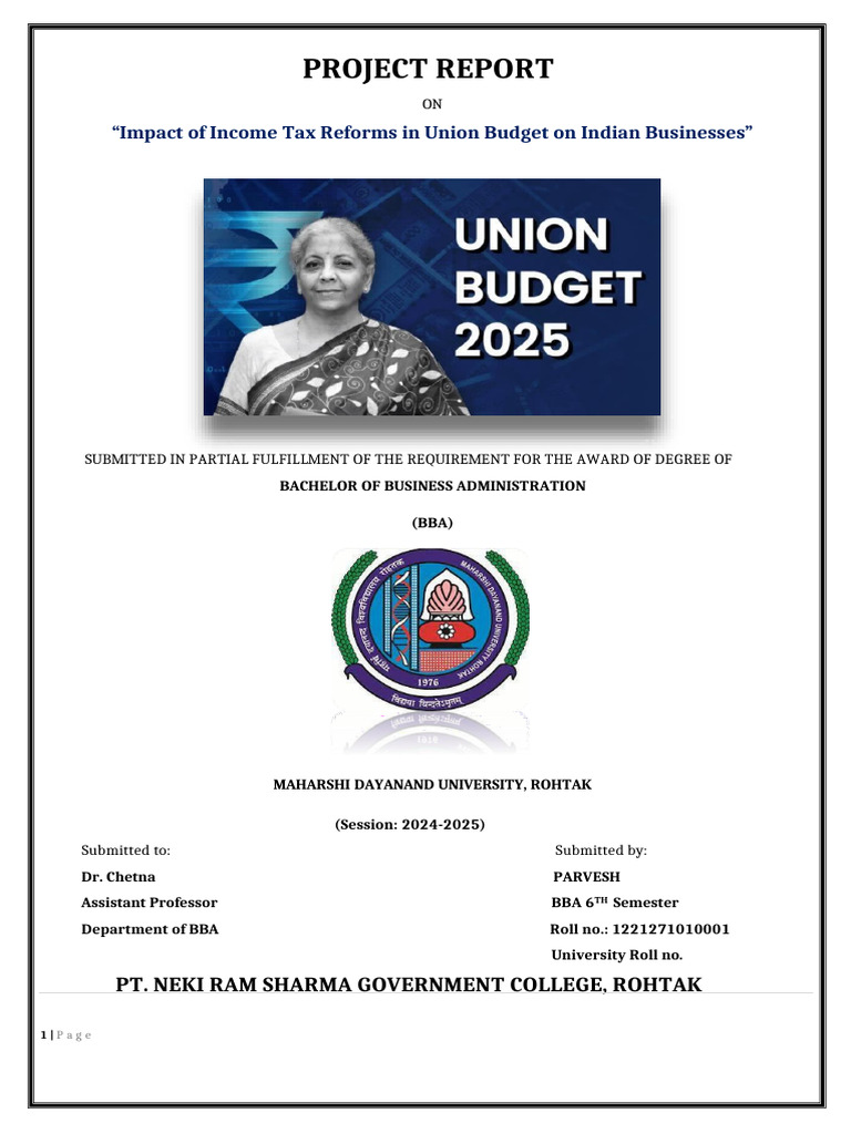 Project Report - Bba 2024 - 2025 | PDF | Cost Of Living | Taxes