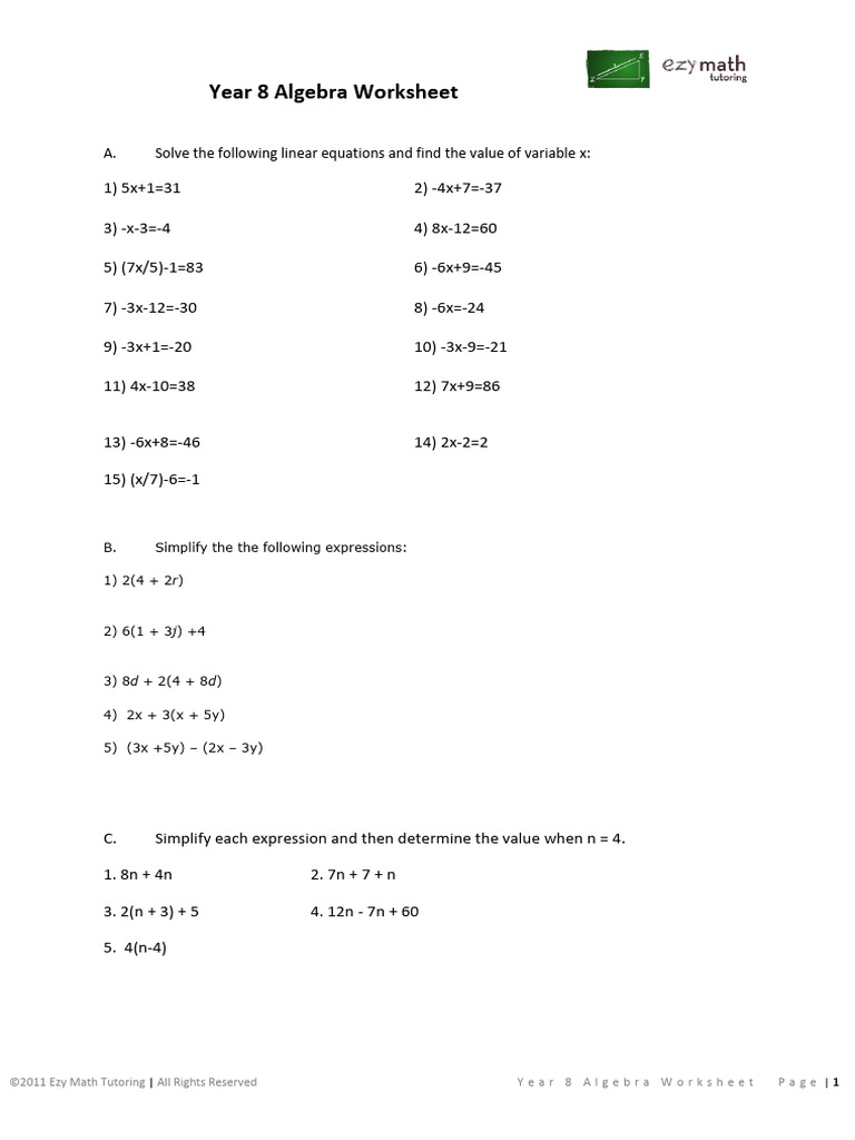 Year 8 Algebra | PDF