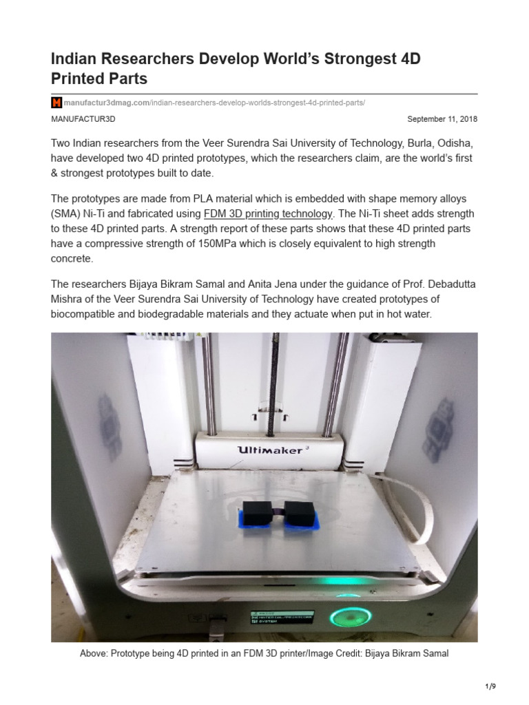Researchers Develop Worlds Strongest 4D Printed Parts | PDF | 3 D ...