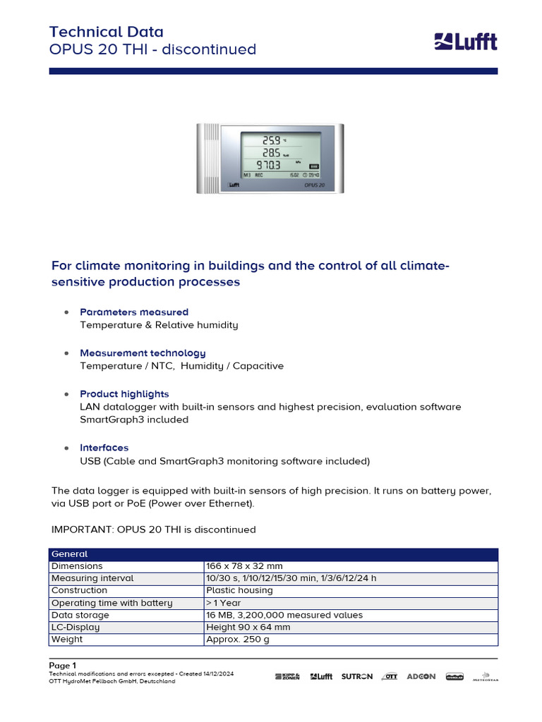 Lufft OPUS 20 THI - Discontinued | PDF | Usb | Computer Hardware