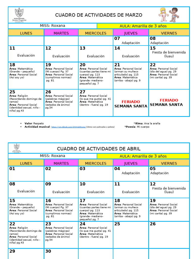 Cuadro de Actividades de Abril | PDF