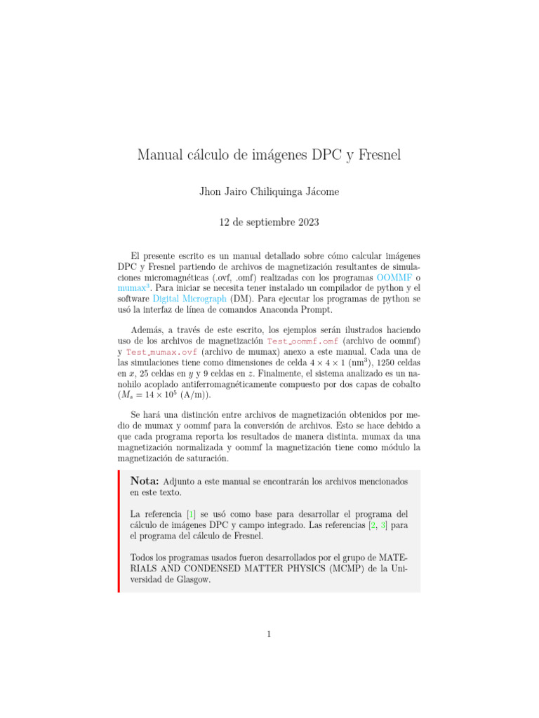 Manual Cálculo de Imágenes DPC y Fresnel 2023-09-12 | PDF | Archivo de computadora | Programa de ...