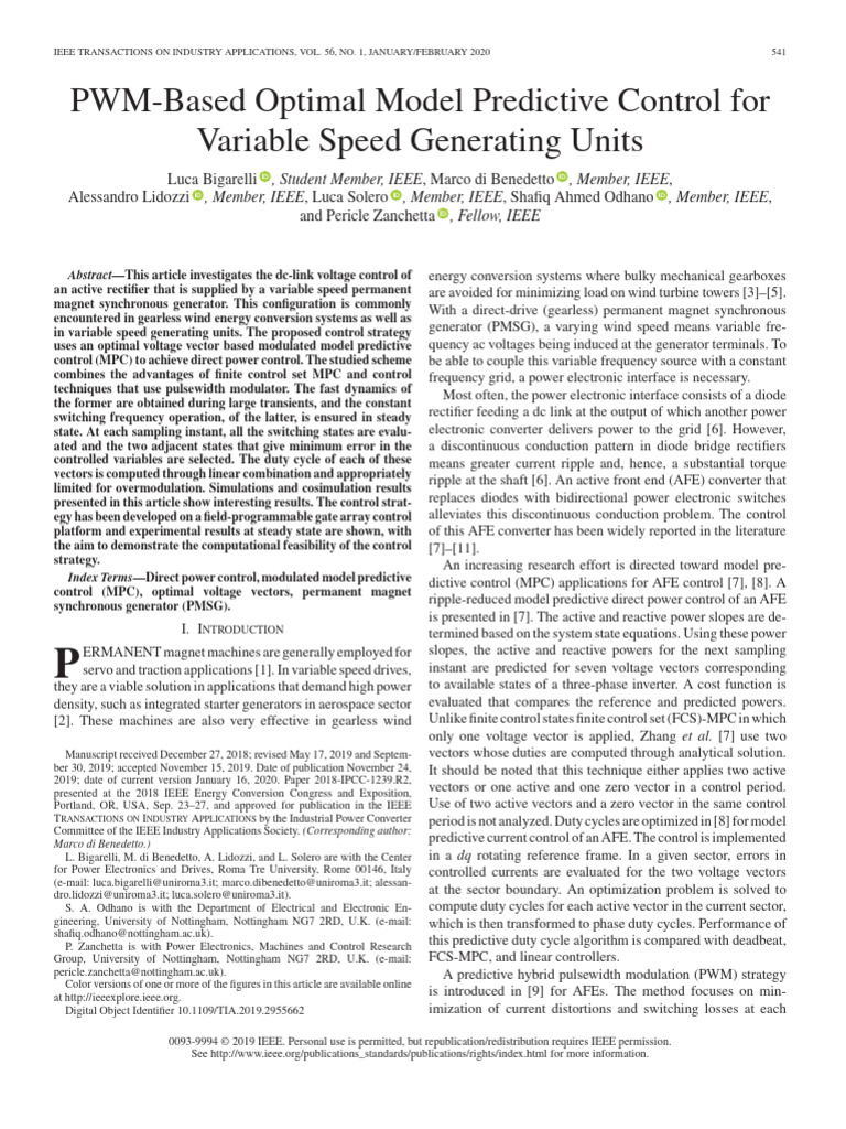 PWM Optimal Control for Variable Speed Generators | PDF | Power ...