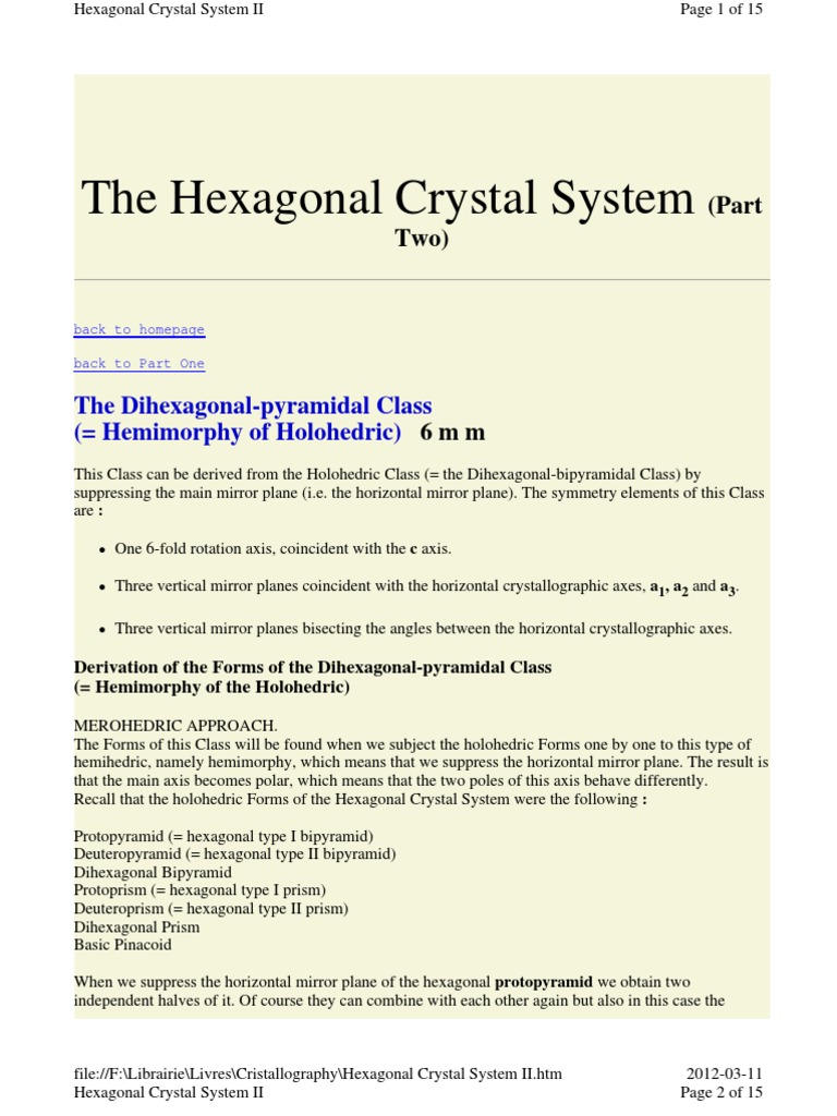 Crystallography - Hexagonal Crystal System Part II | PDF | Crystal ...