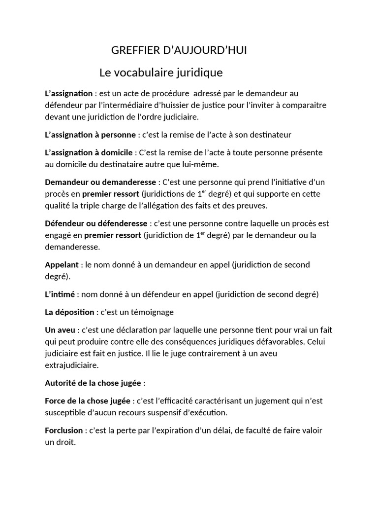 Rôle et vocabulaire du greffier judiciaire | PDF | Greffier | Loi commune
