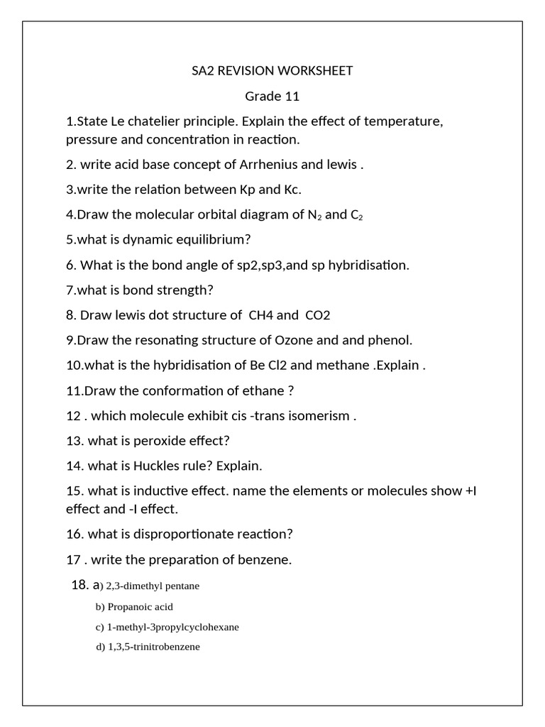 SA2 REVISION WORKSHEET 11 TH Grade | PDF
