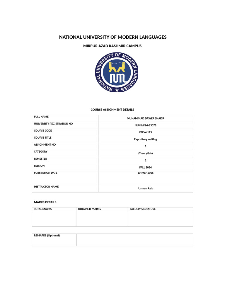 MUHAMMAD DAWER SHAKIR Expository Writing | PDF