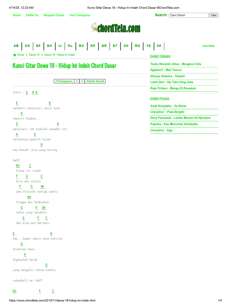 Kunci Gitar Dewa 19 - Hidup Ini Indah Chord Dasar | PDF