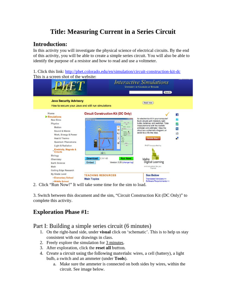 Circuit Construction Kit - Phet | PDF | Voltage | Resistor